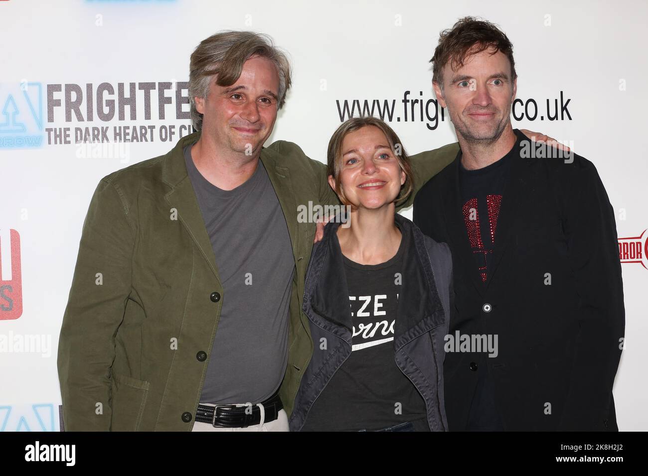 Andy Mitton, Laura Heisler (EVIL) and Jay Dunn attend 'The Harbinger ...