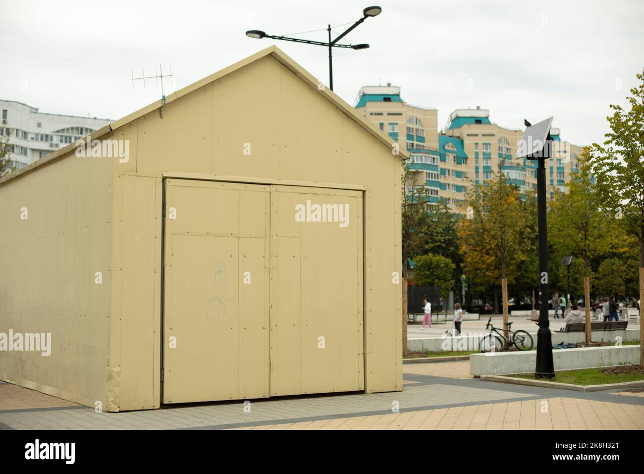 Warehouse on square. Location of retail outlets. House with gate ...