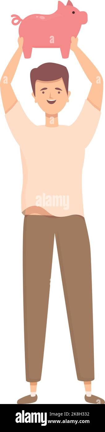 Boy take piggy bank icon cartoon vector. Save busy. Kid money Stock ...