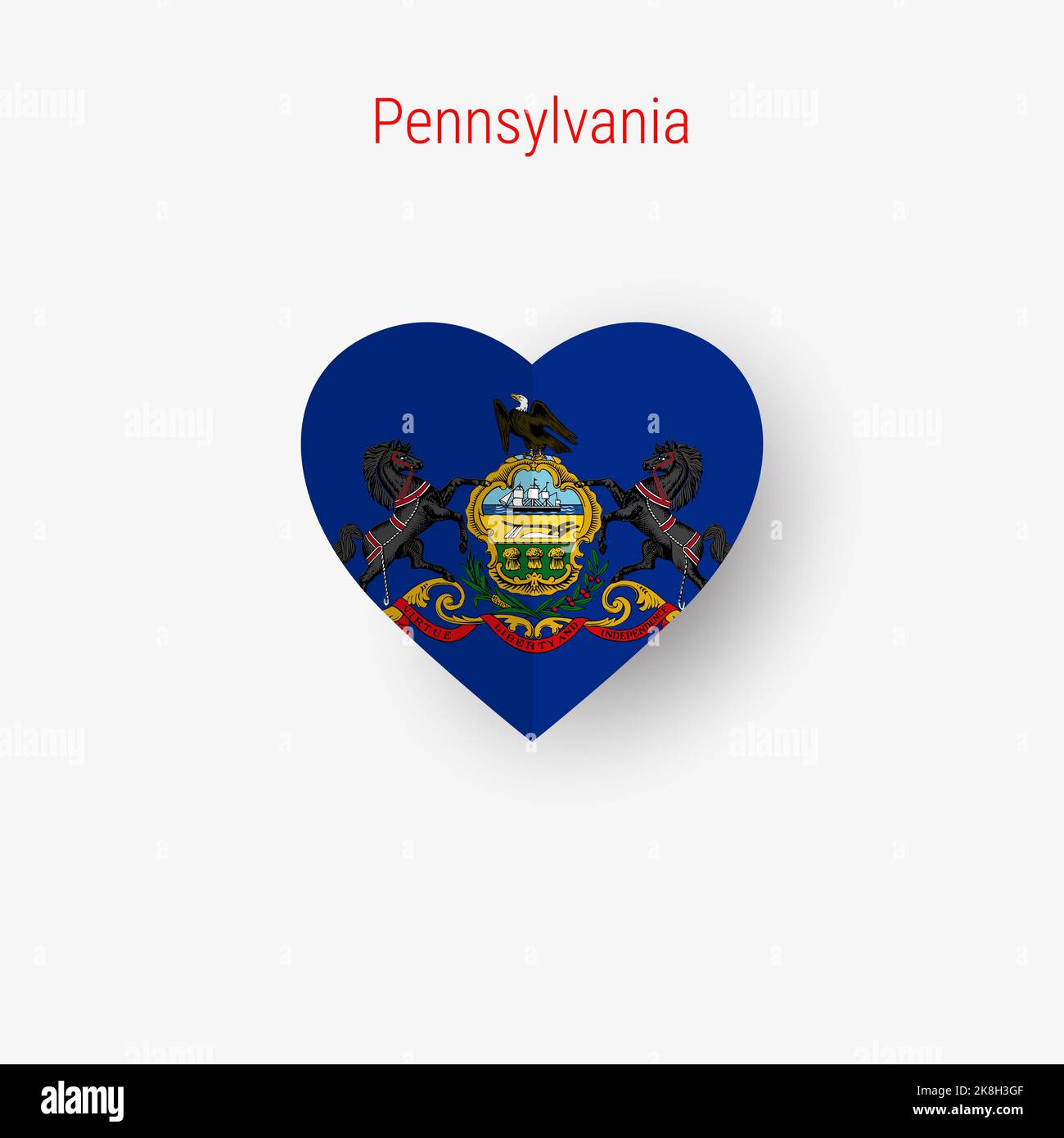 Pennsylvania US state heart shaped flag. Origami paper cut folded ...