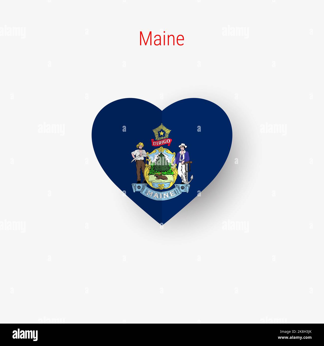 Maine US state heart shaped flag. Origami paper cut folded banner. 3D ...