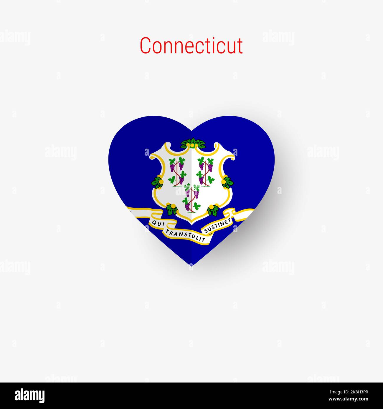 Connecticut US state heart shaped flag. Origami paper cut folded banner ...