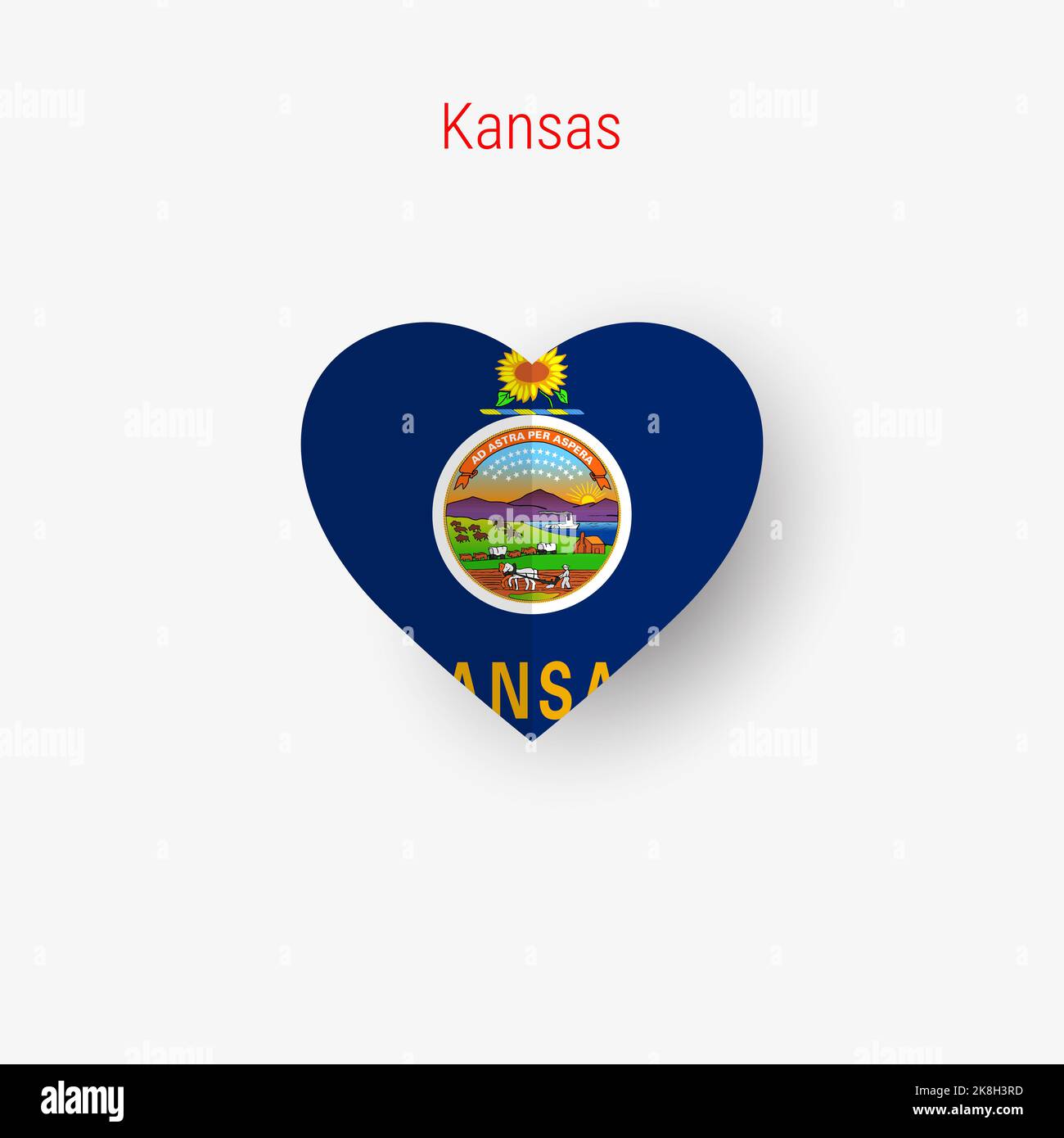 Kansas US state heart shaped flag. Origami paper cut folded banner. 3D ...