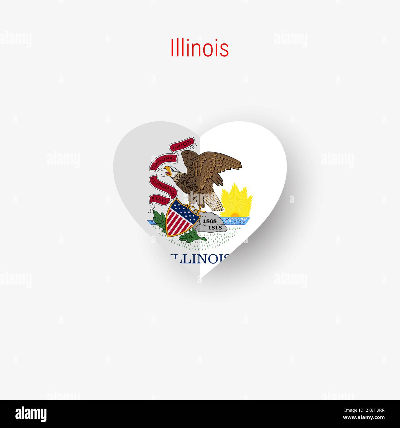 Illinois US state heart shaped flag. Origami paper cut folded banner. 3D illustration isolated ...