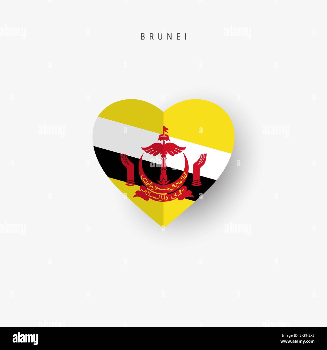 Brunei heart shaped flag. Origami paper cut Bruneian national banner ...