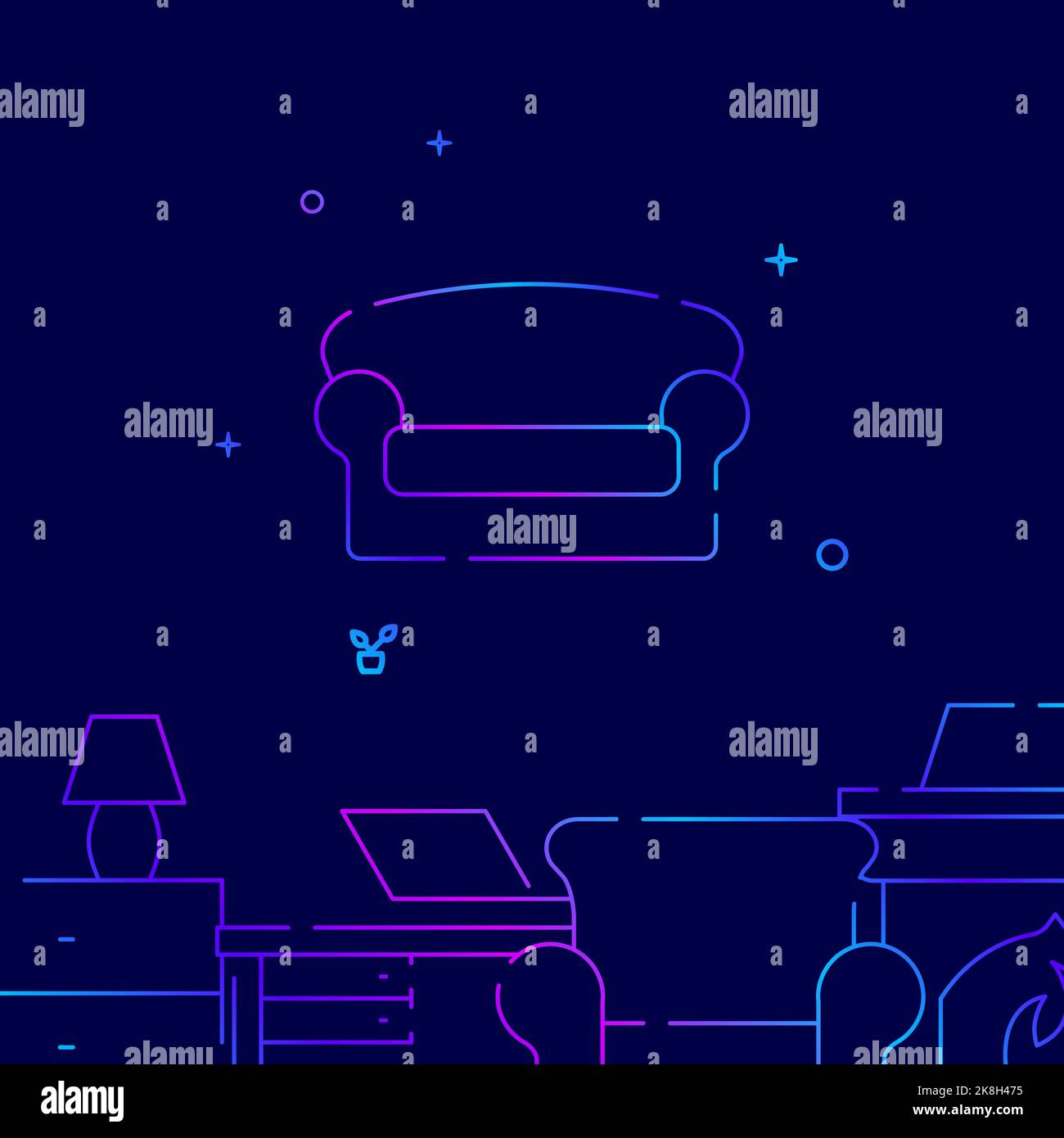 Soft sofa gradient line icon, simple illustration on a dark blue ...