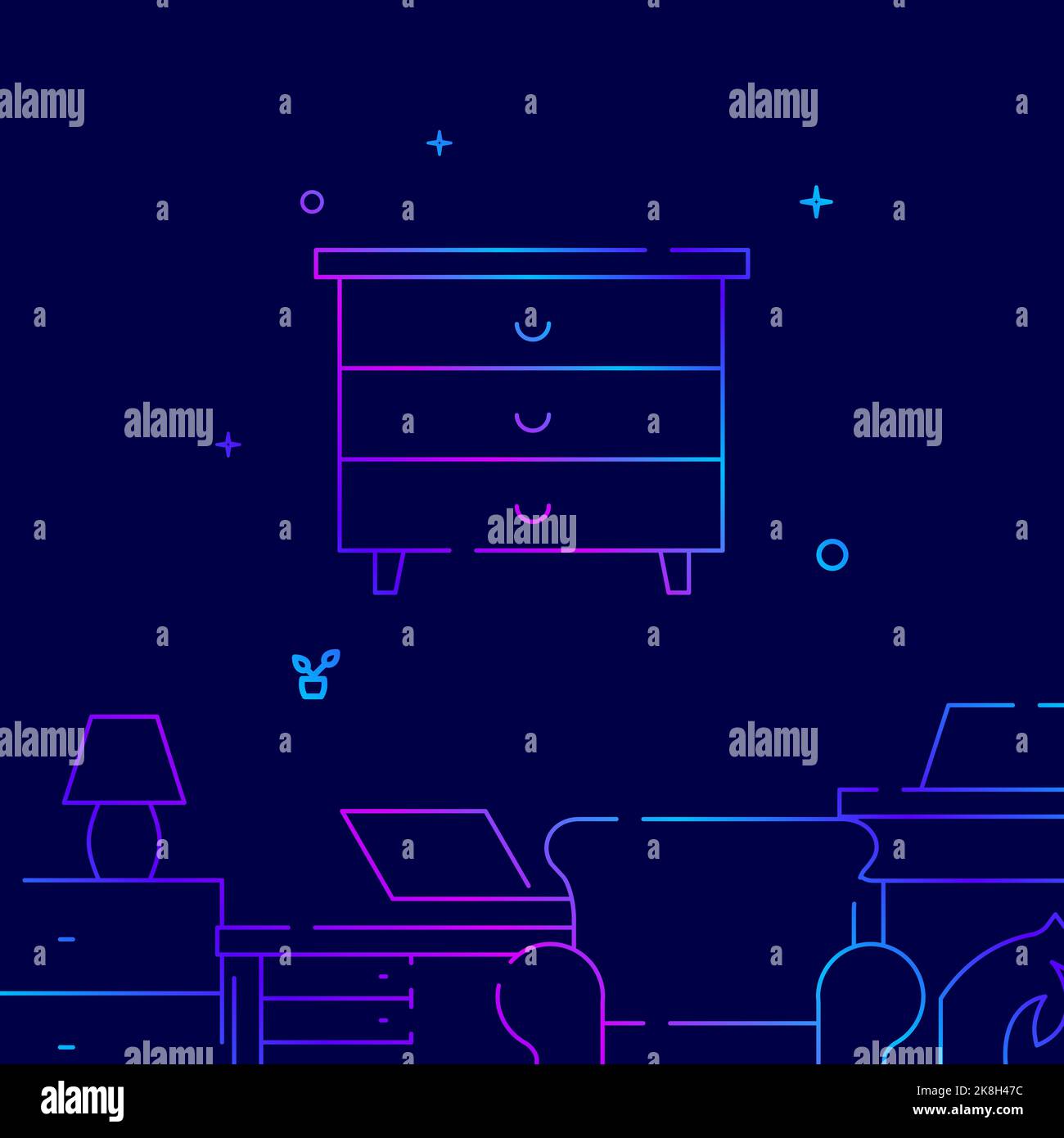 Dresser, chest of drawers gradient line icon, simple illustration on a ...