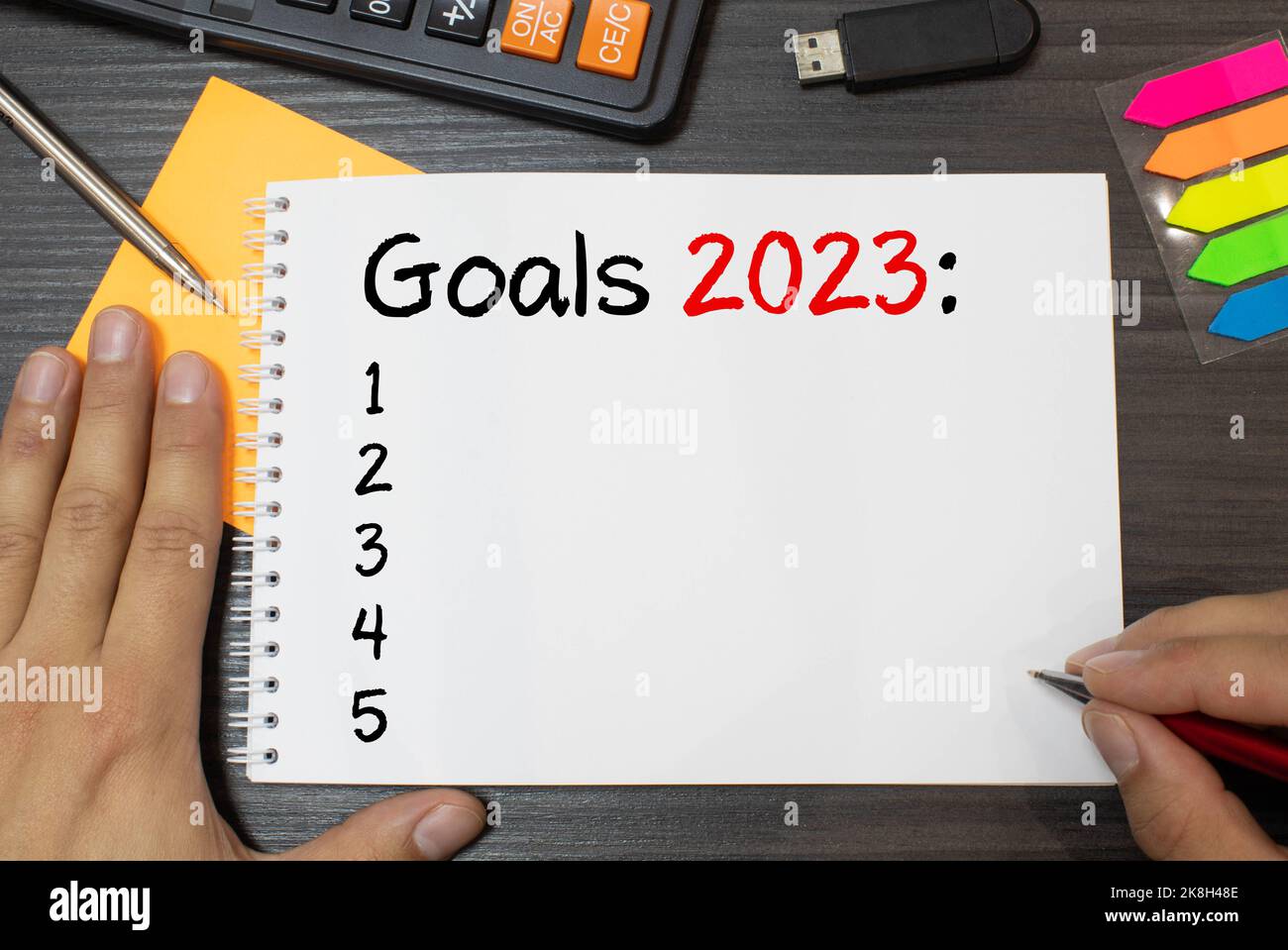2023 Goal, Plan, Action checklist text on note pad with laptop, glasses and pen Stock Photo - Alamy