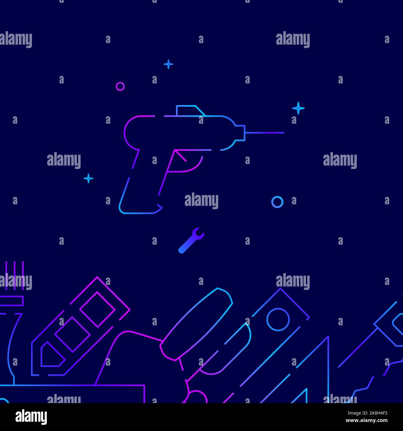 Drill, screwdriver gradient line icon, simple illustration on a dark ...