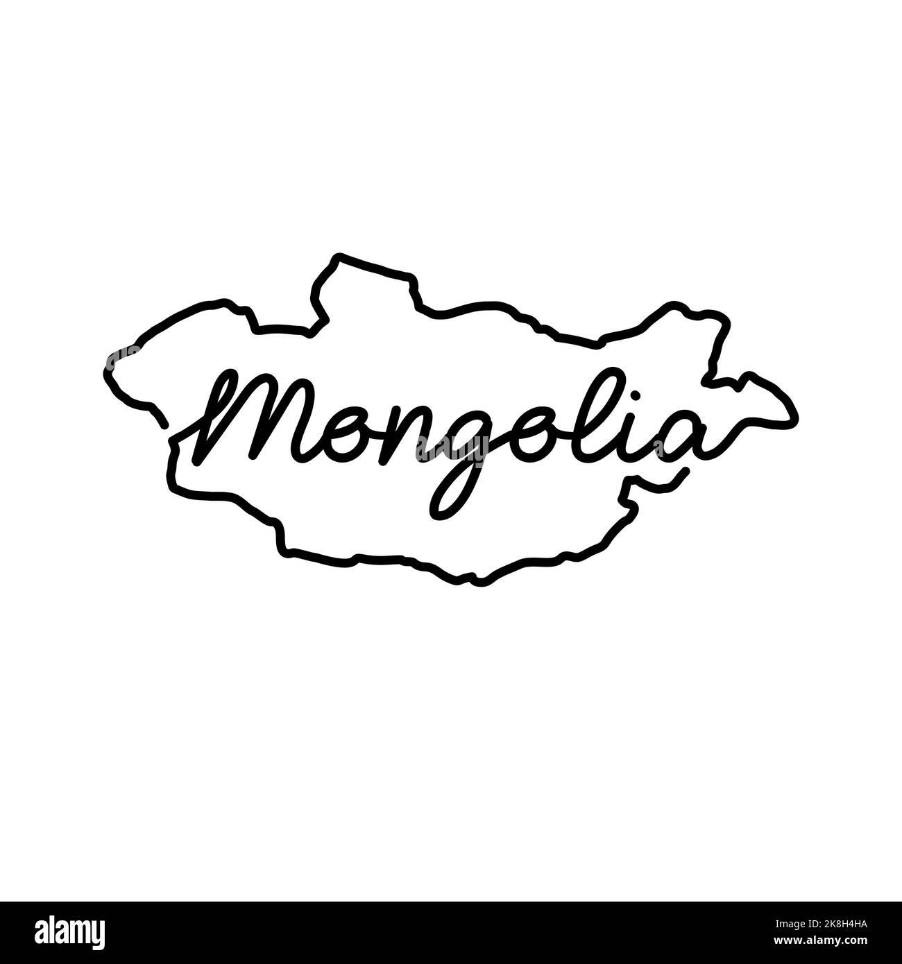 Mongolia outline map with the handwritten country name. Continuous line ...