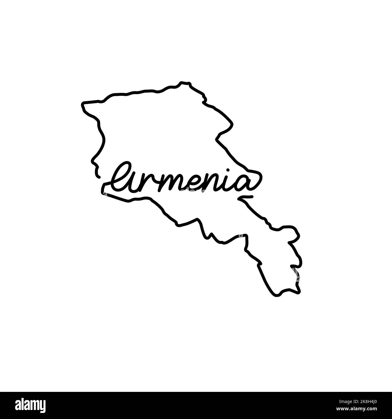 Armenia outline map with the handwritten country name. Continuous line ...