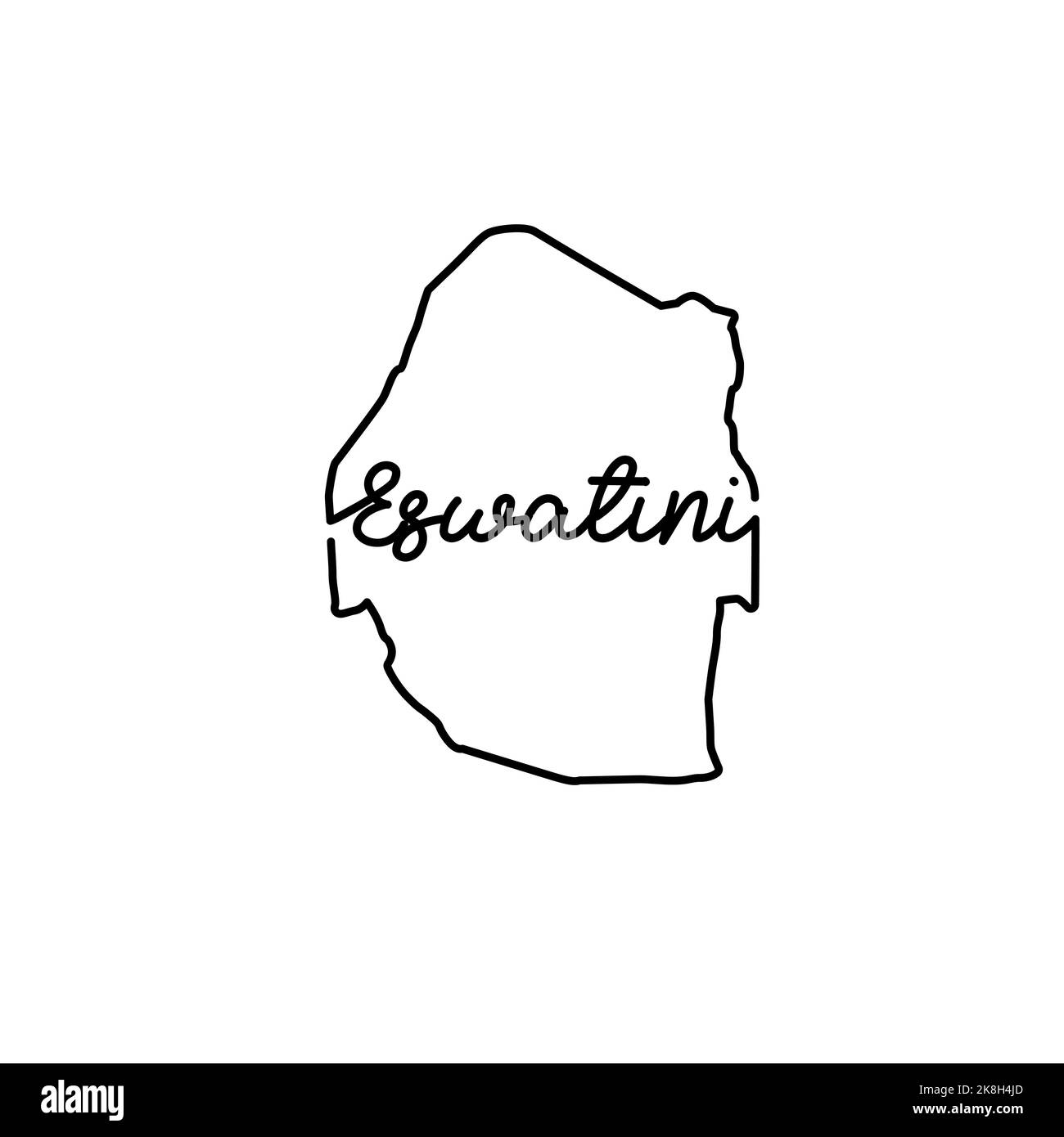 Swaziland outline map with the handwritten country name. Continuous ...