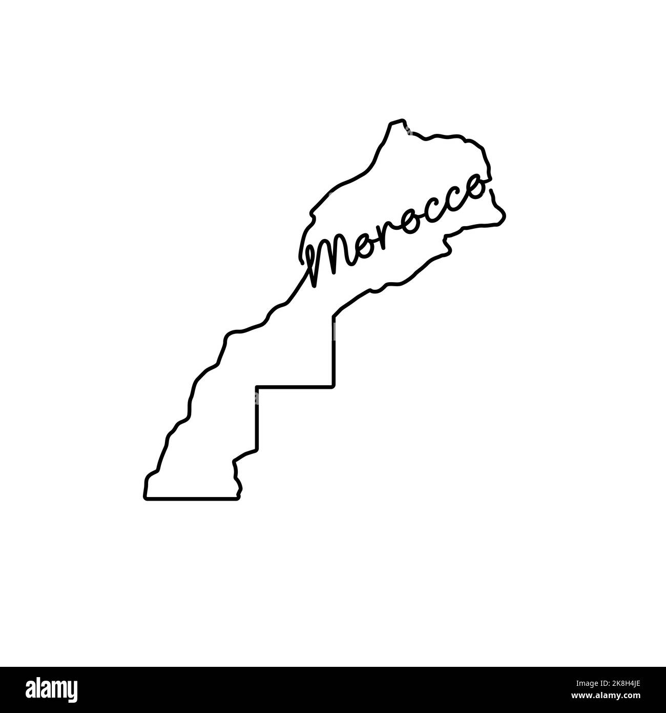 Morocco outline map with the handwritten country name. Continuous line ...