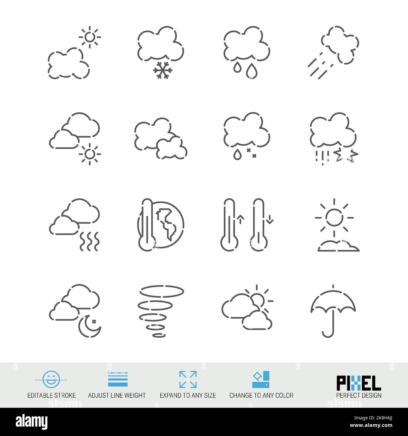 Weather forecast related line icon set isolated on white. Pixel perfect ...