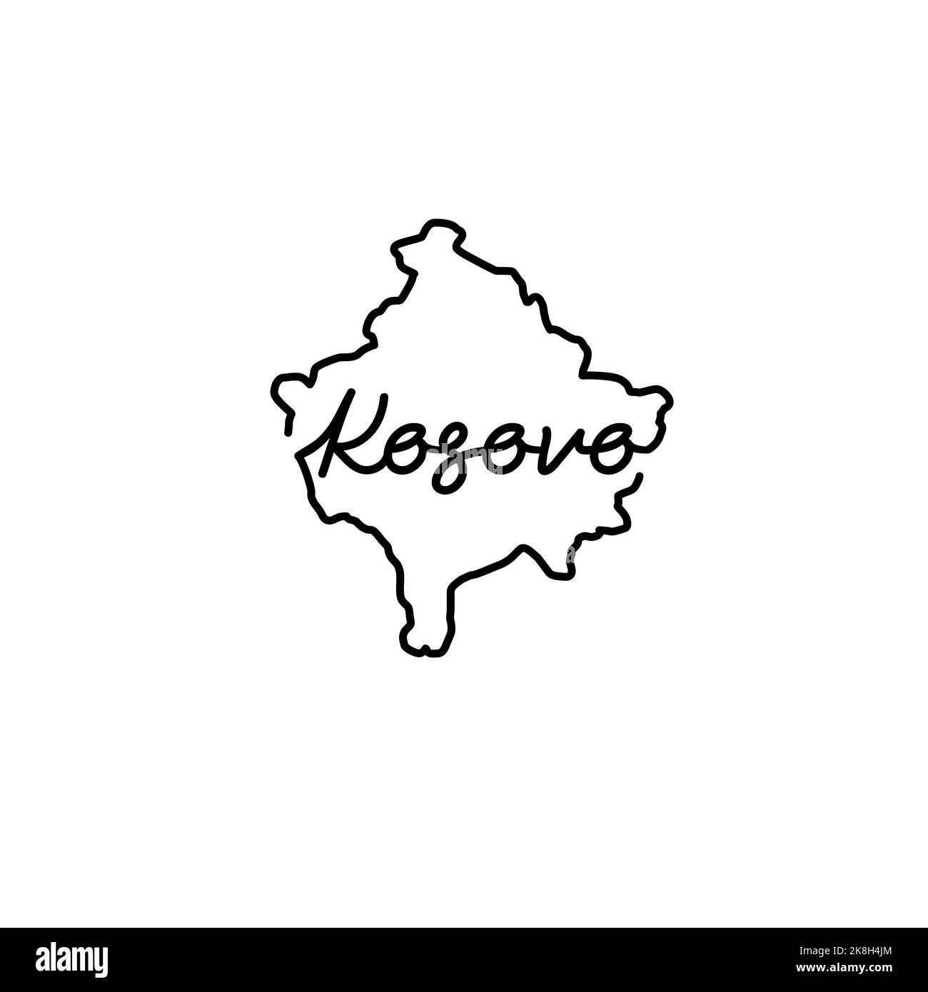 Kosovo outline map with the handwritten country name. Continuous line ...