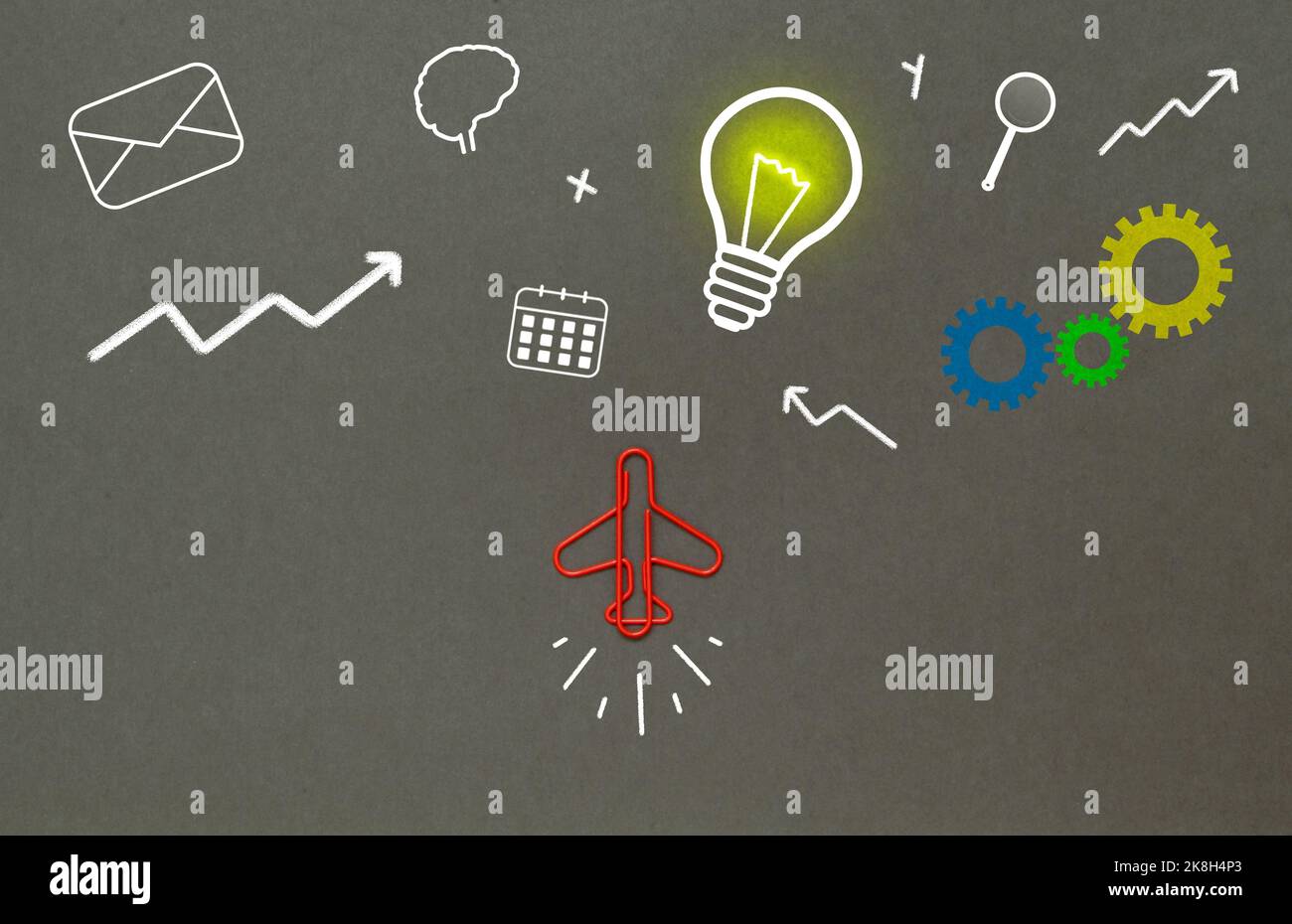 Red paper plane and business strategy on blue background, Business ...