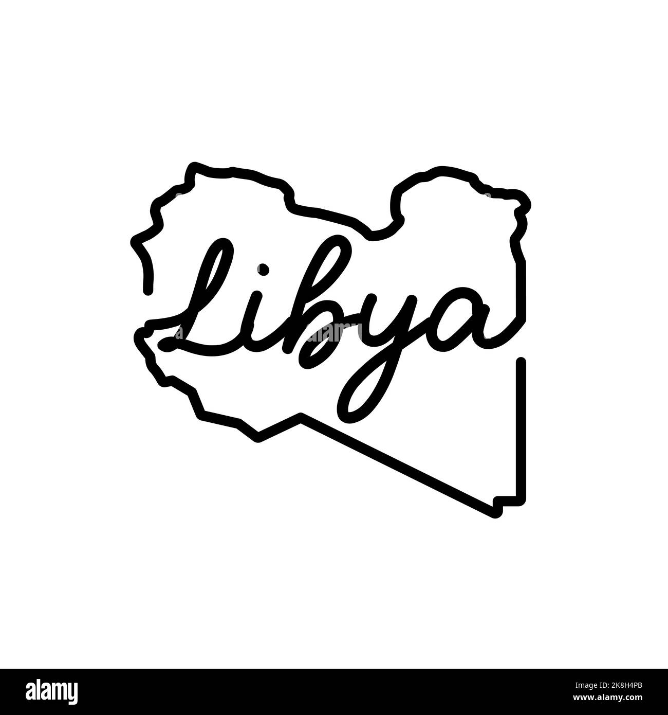 Libya outline map with the handwritten country name. Continuous line ...