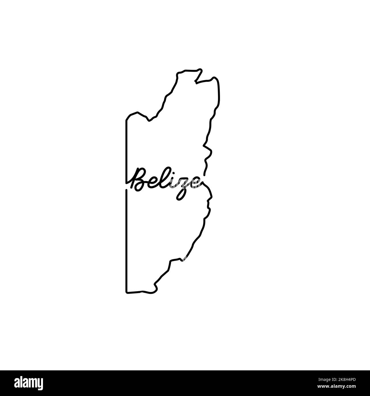 Belize outline map with the handwritten country name. Continuous line ...