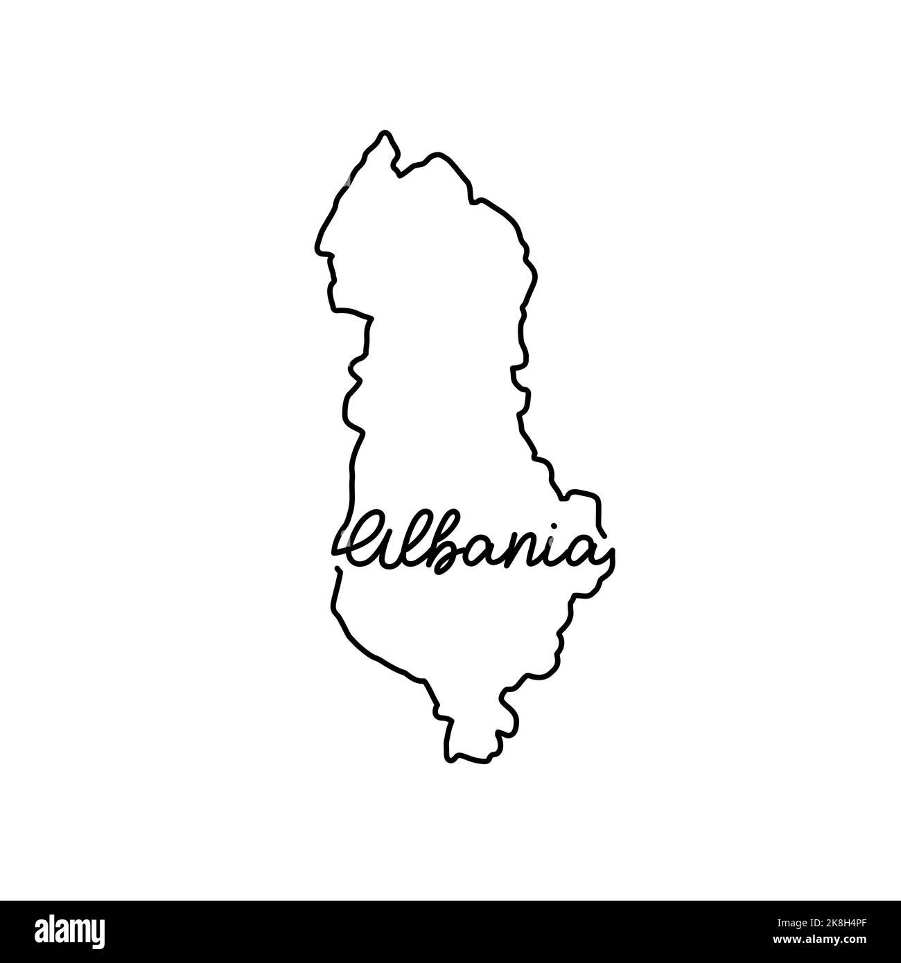 Albania outline map with the handwritten country name. Continuous line ...