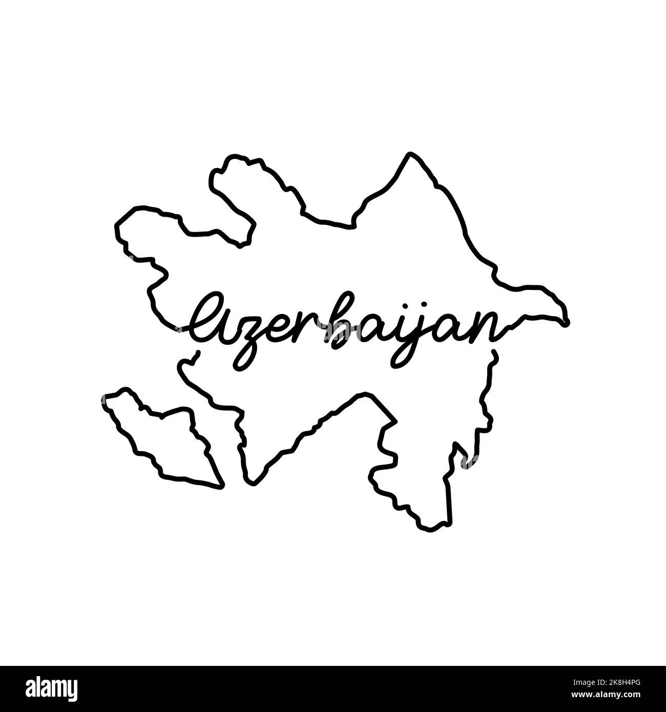 Azerbaijan outline map with the handwritten country name. Continuous ...