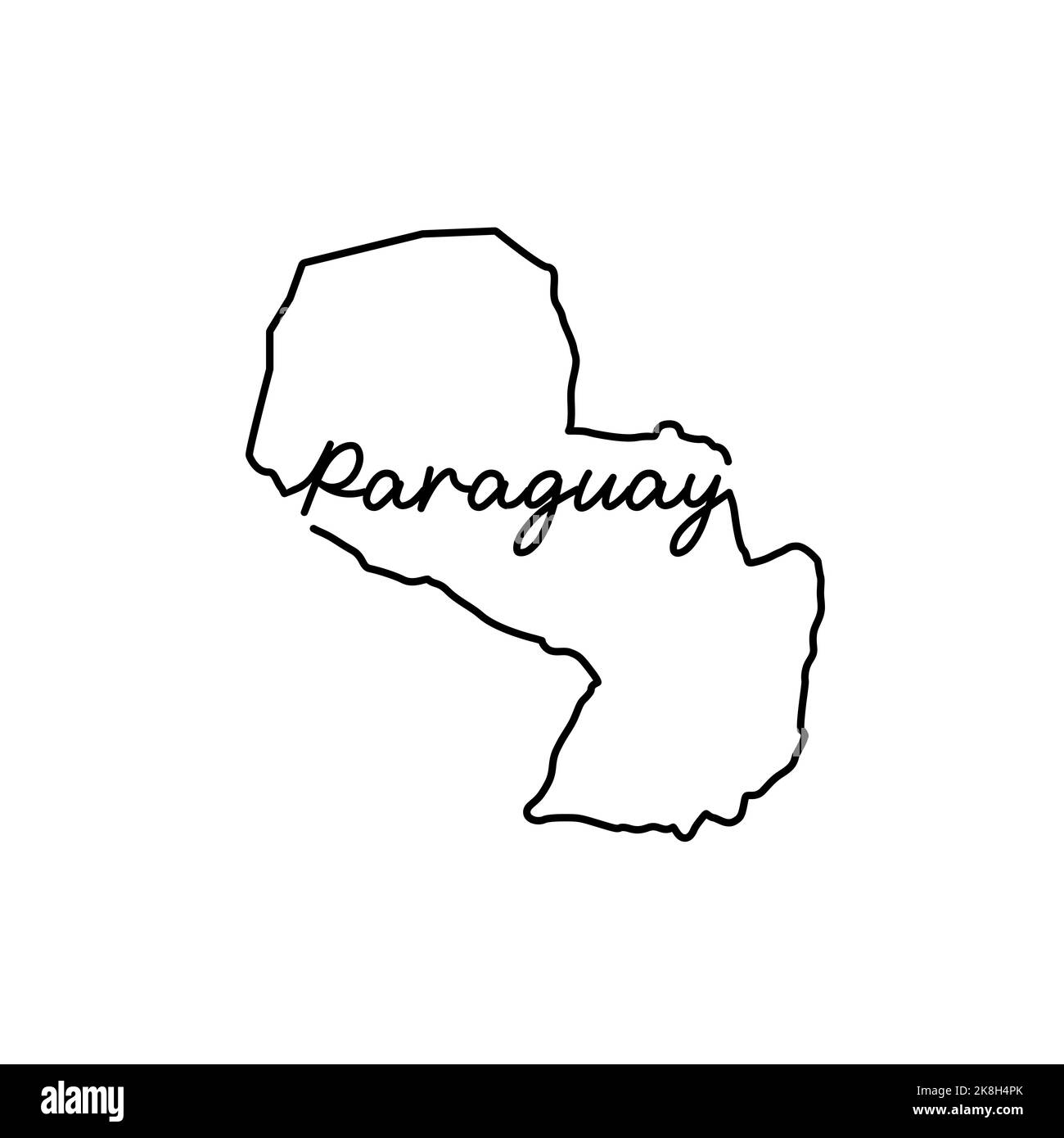 Paraguay outline map with the handwritten country name. Continuous line ...