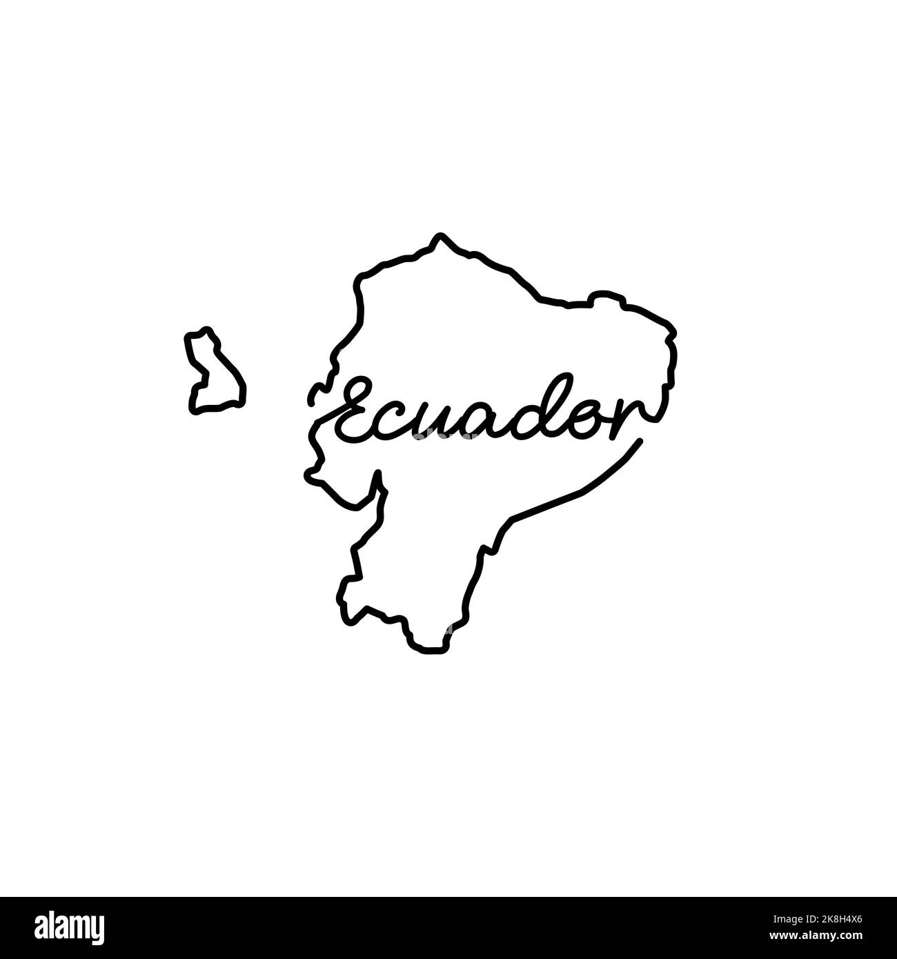 Ecuador outline map with the handwritten country name. Continuous line ...