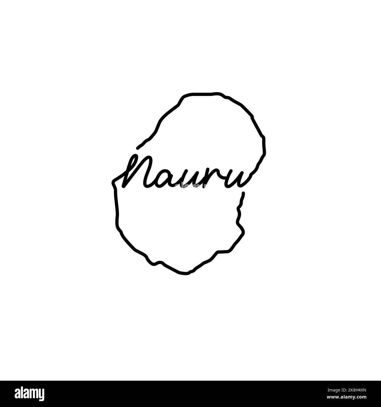 Nauru outline map with the handwritten country name. Continuous line ...