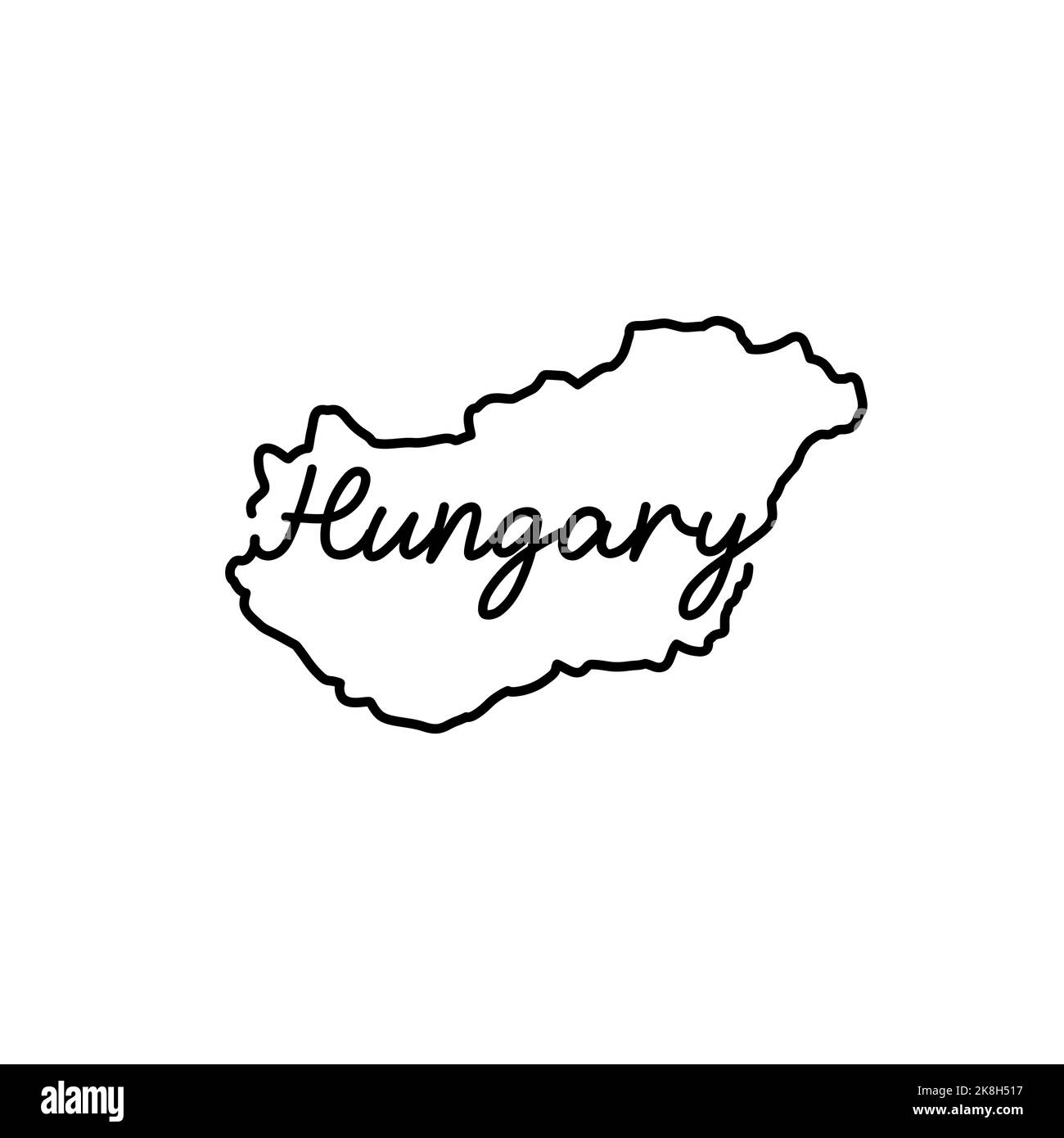 Hungary outline map with the handwritten country name. Continuous line ...