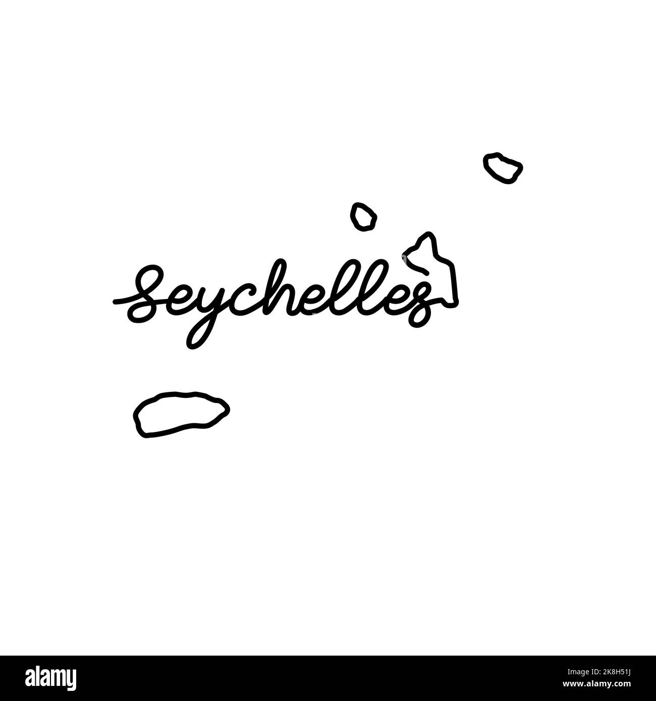 Seychelles outline map with the handwritten country name. Continuous ...