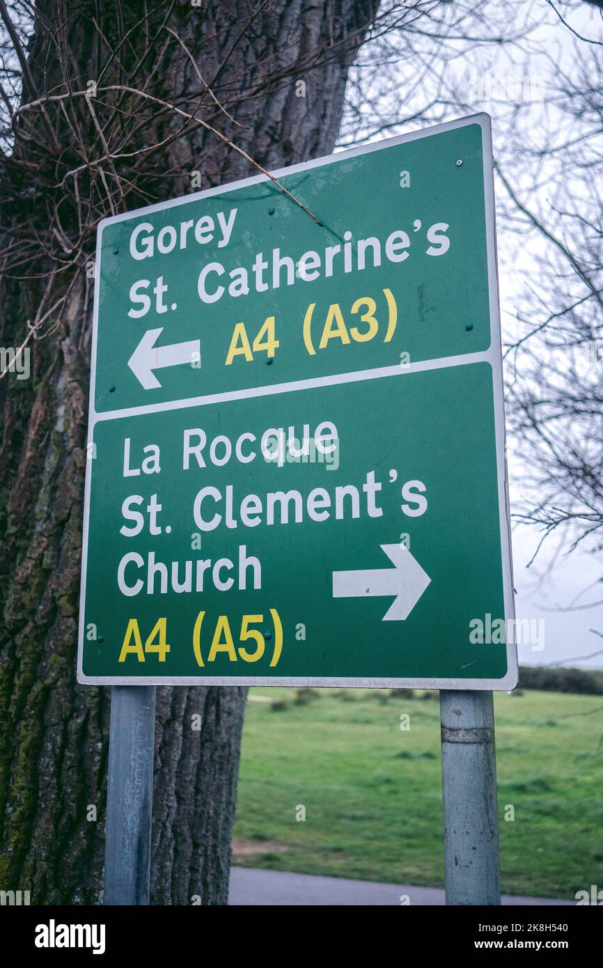 Road sign in Jersey island. Channel Islands UK Stock Photo - Alamy