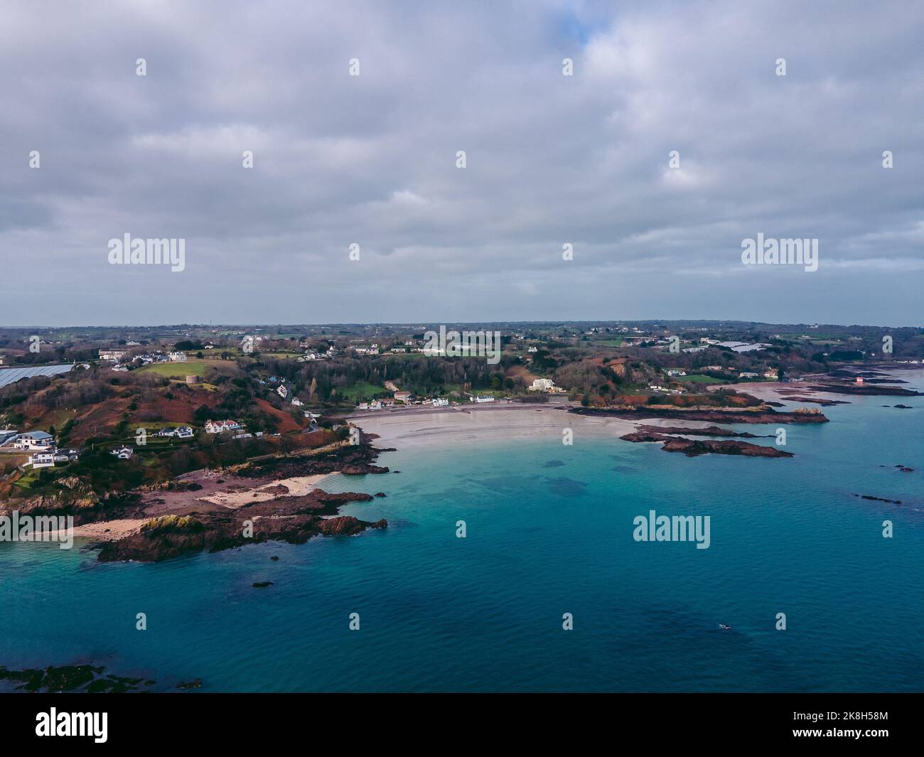 Beautiful beaches of Jersey Island (Channel Isnads, UK) on cluody cold ...