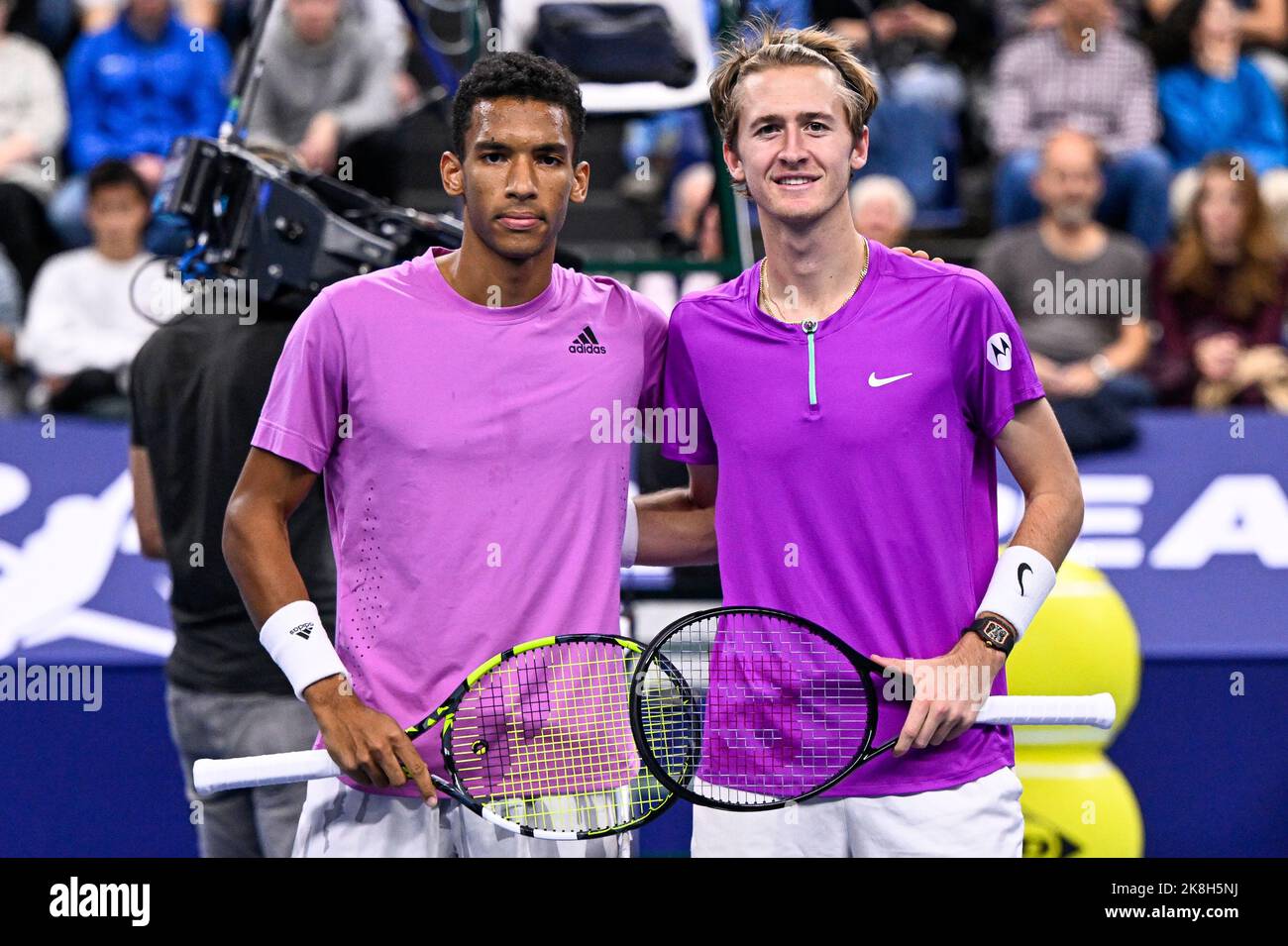 Canadian Felix Auger-Aliassime and American Sebastian Korda pictured at the start of the men's ...