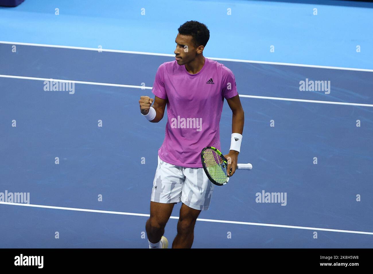Canadian Felix Auger-Aliassime pumps his fist during the men's singles final match between ...