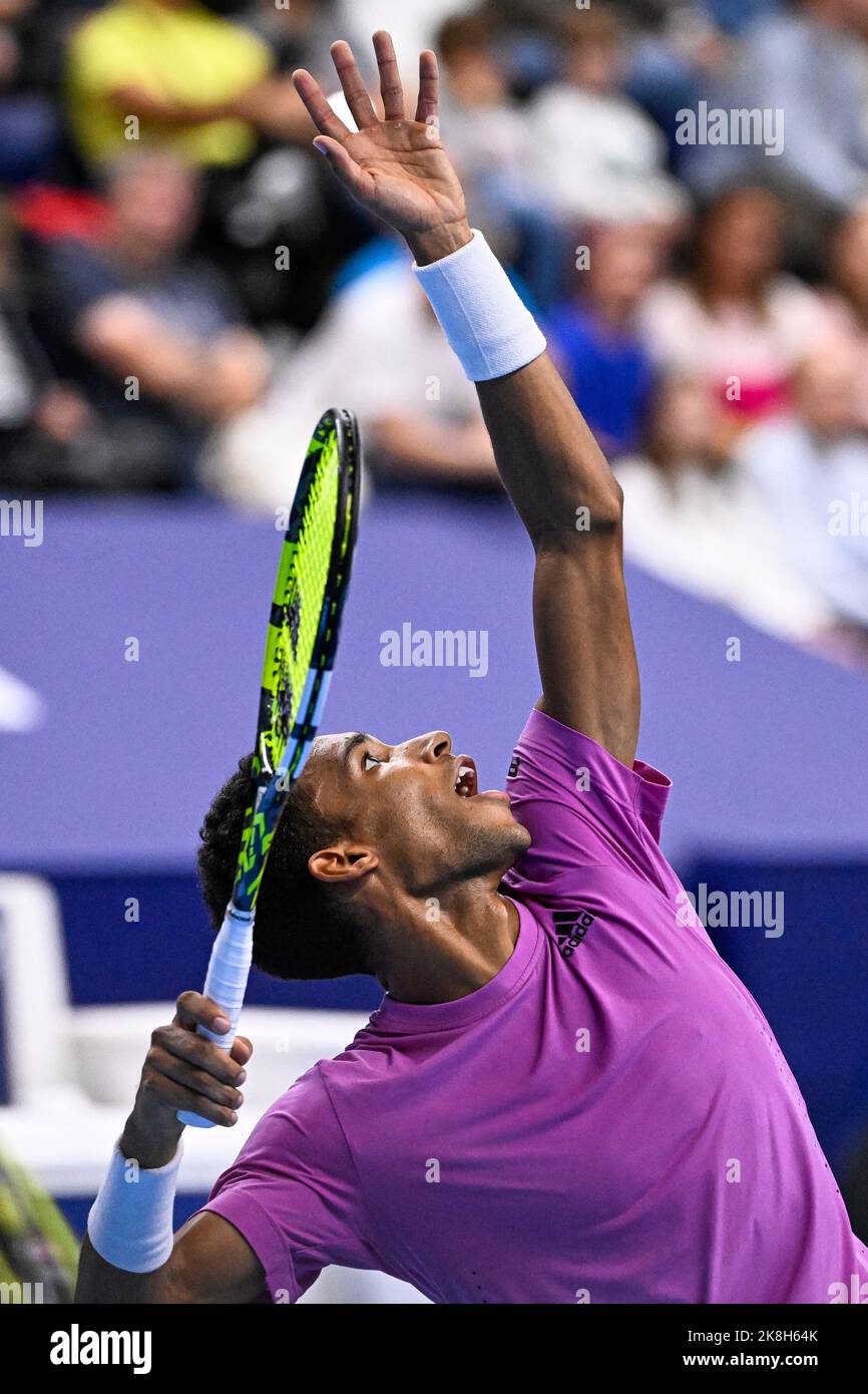 Canadian Felix Auger-Aliassime pictured in action during the men's singles final match between ...
