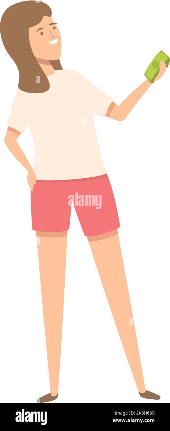 Girl take cash pack icon cartoon vector. Kid finance. Bank save Stock ...