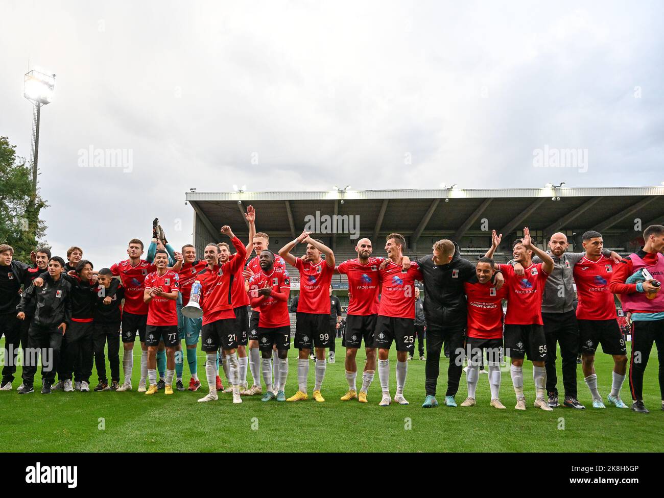 RWDM's players celebrating after winning a soccer match between RWDM ...