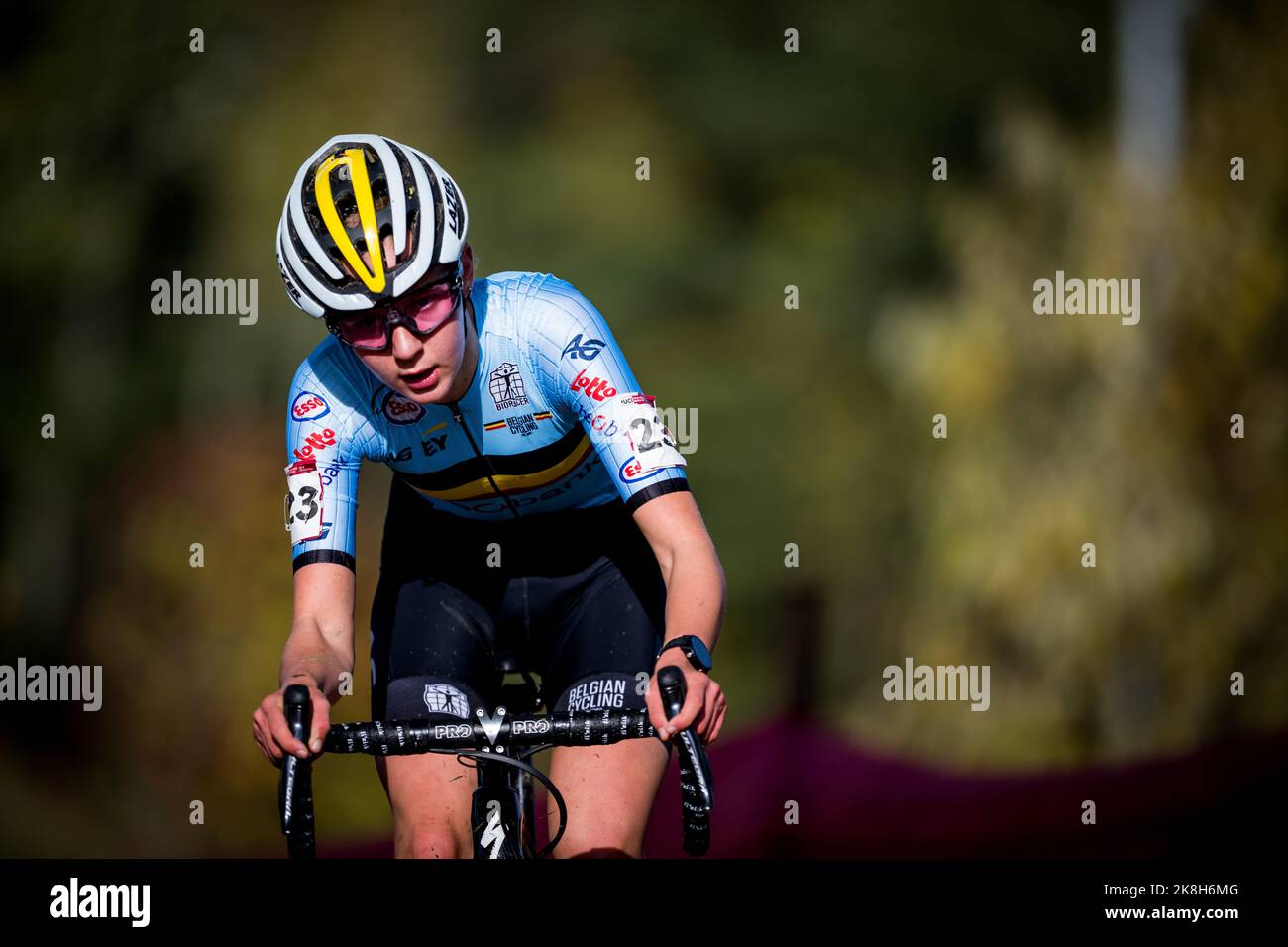 Belgian Lore De Schepper pictured in action during the women's junior race at the World Cup ...