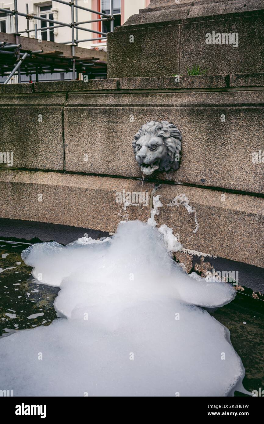 Foam coming out of lion fountain Stock Photo - Alamy