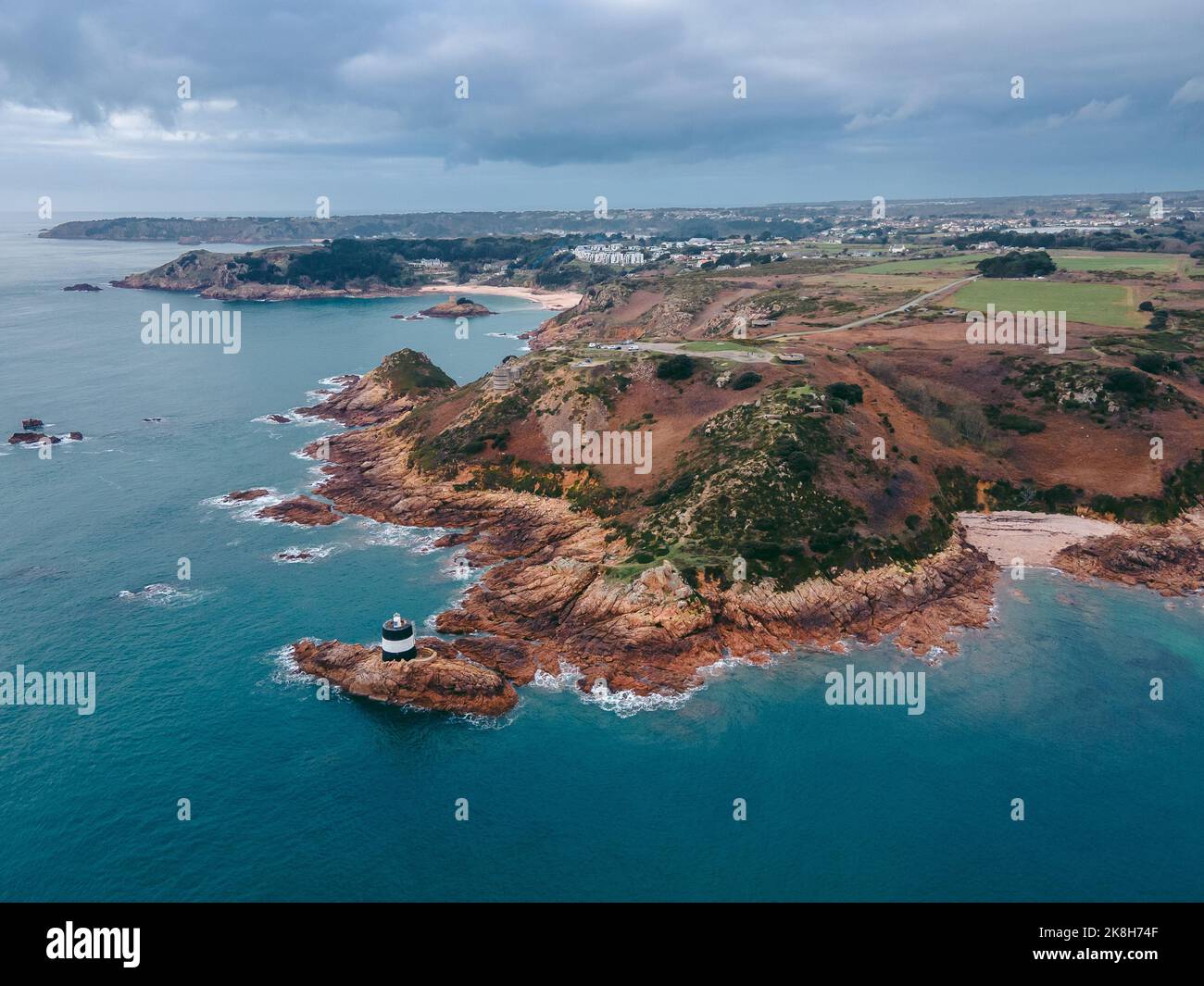 Beautiful beaches of Jersey Island (Channel Isnads, UK) on cluody cold ...