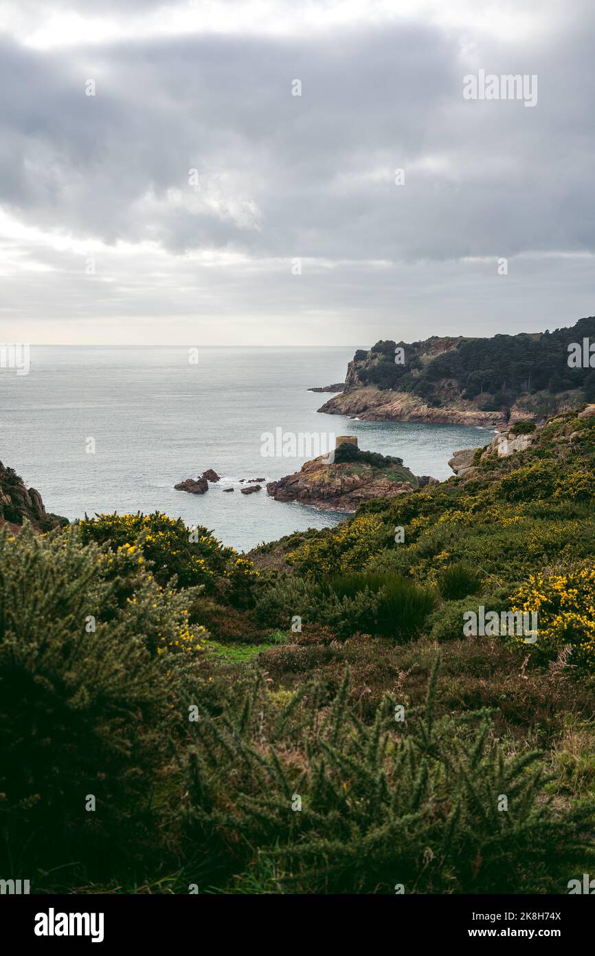 Beautiful nature views of coastal cliffs and beaches on Jersey Island ...
