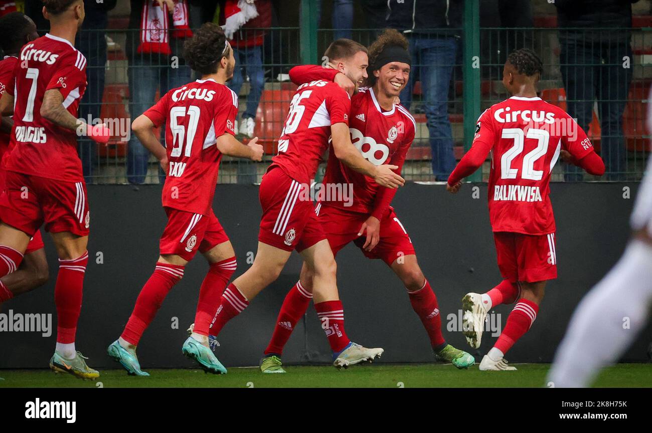 Standard's Marlon Fossey celebrates after scoring during a soccer match ...