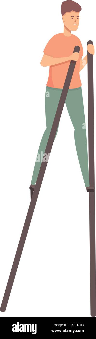 Boy try stilt icon cartoon vector. Long woodcut. Festival wooden Stock ...
