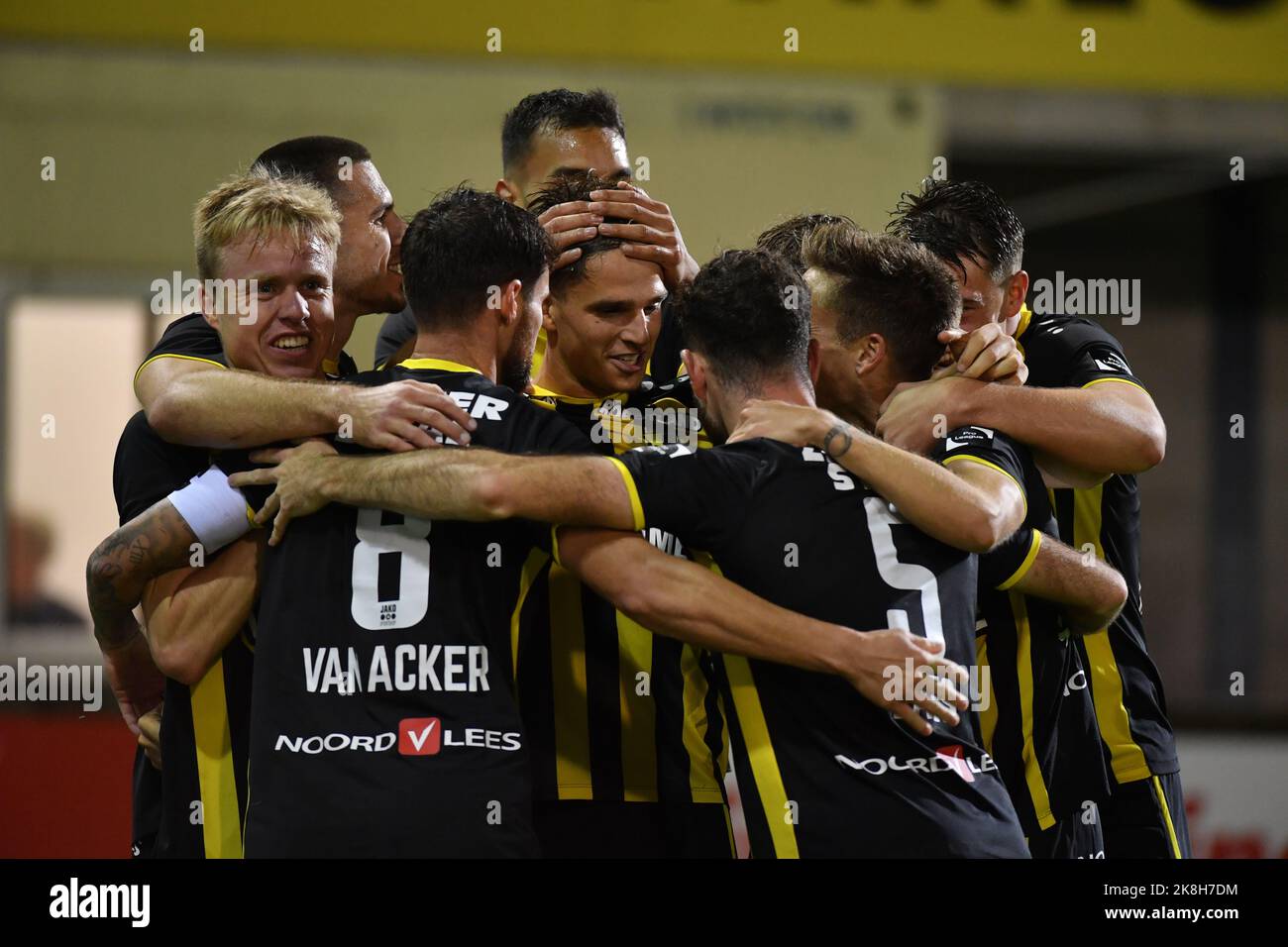 Lierse's players celebrates after scoring during a soccer match between ...