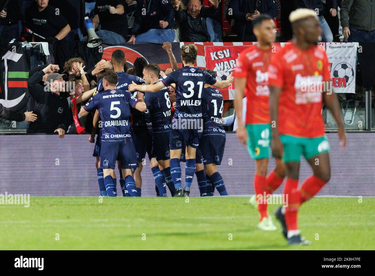 Essevee's Jelle Vossen celebrates after scoring during a soccer match ...