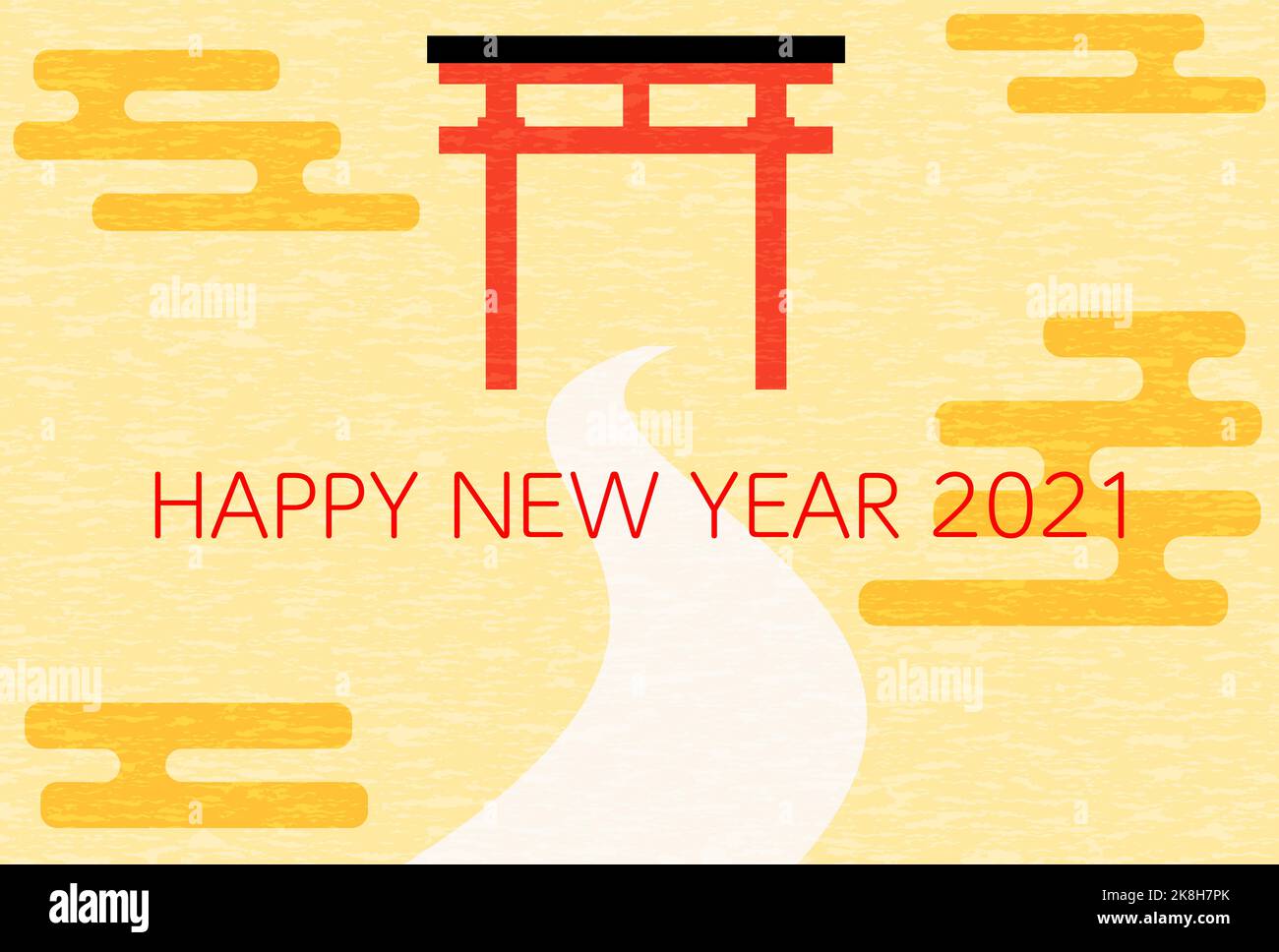 New Year's card material 2021 Image of shrine torii and approach to ...