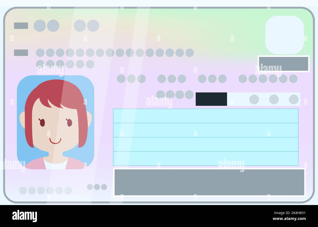 Illustration of the surface of my number card with a female face photo ...