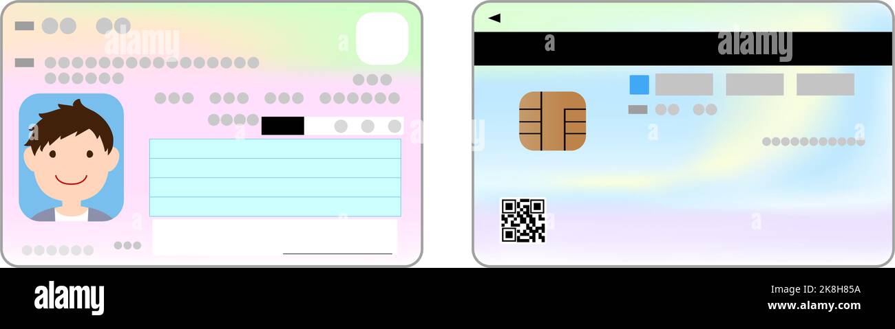 Illustration of front and back of my number card with male face photo ...