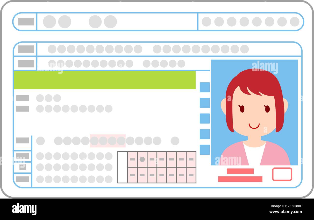 Illustration of driver's license surface, beginner driver woman Stock ...