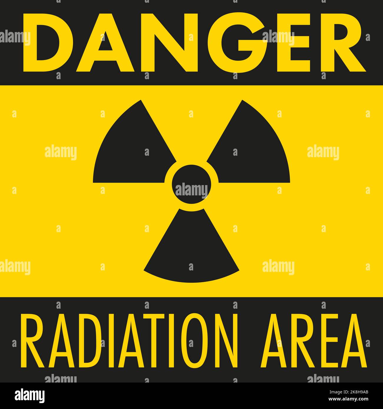 DANGER, RADIATION AREA warning sign. Flat illustration on yellow background Stock Photo - Alamy