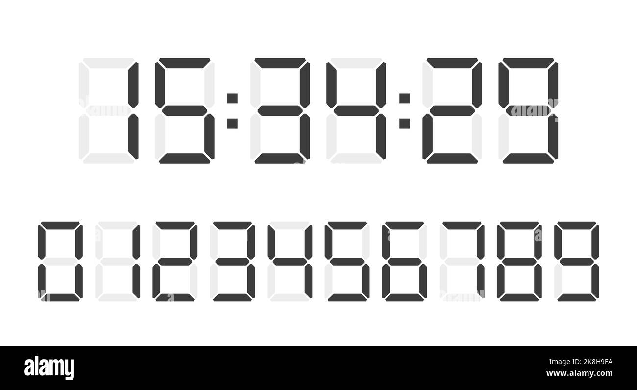 Digital clock number set. Led digit set. Flat illustration isolated on ...